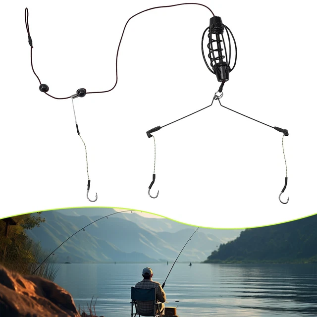 CARP FISHING FEEDER Fishing-Baits Cages Hook Rig Set Inline Method ...