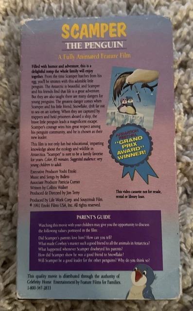 SCAMPER THE PENGUIN VHS Tape Feature Films for Families Animated Kids ...