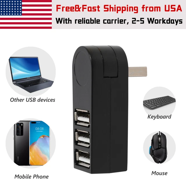 2.0-USB EXPANSIO 3-PORT Rotate Splitter Adapter Hub for PC Laptop ...