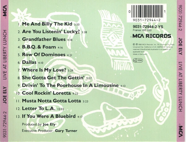 CD JOE ELY Live At Liberty Lunch MCA Records EUR 10,14 - PicClick FR