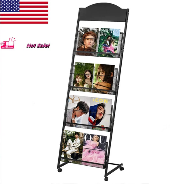 4 POCKETS MAGAZINE Rack Floor-Standing Brochure Display Stand with ...