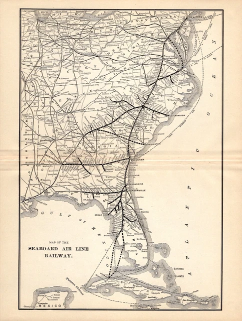 1901 ANTIQUE SEABOARD Air Line Railway Map Seaboard Airline Railroad ...
