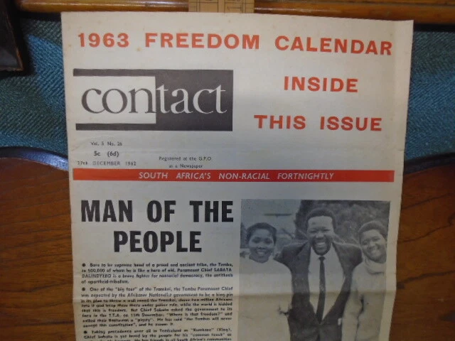 CONTACT; SOUTH AFRICA'S Non-racial fortnightly - December 1962 - rare ...