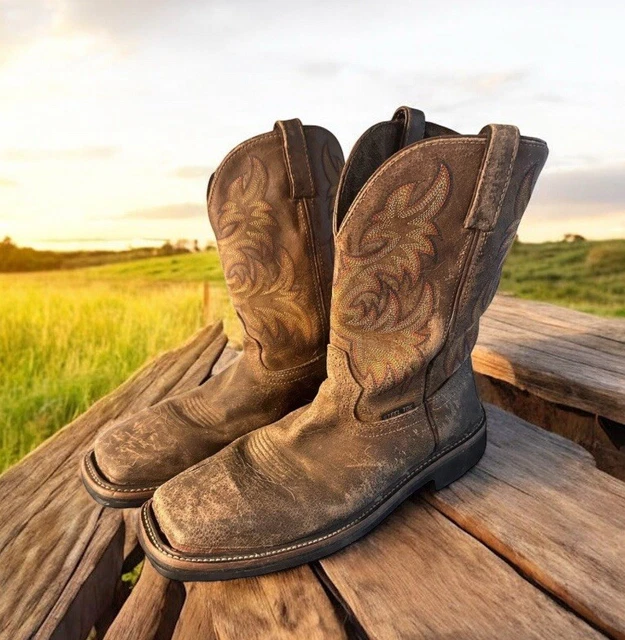 JUSTIN WK4682 WORK Beat Steel Toe Cowboy Boots Distressed Damaged 11D £ ...