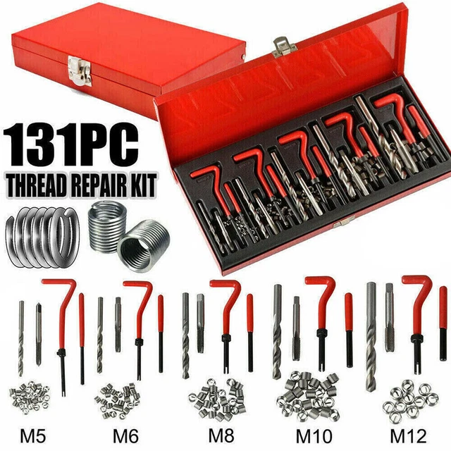 131PCS METRIC THREAD Repair Insert Kit M5 M6 M8 M10 M12 Helicoil Pro ...