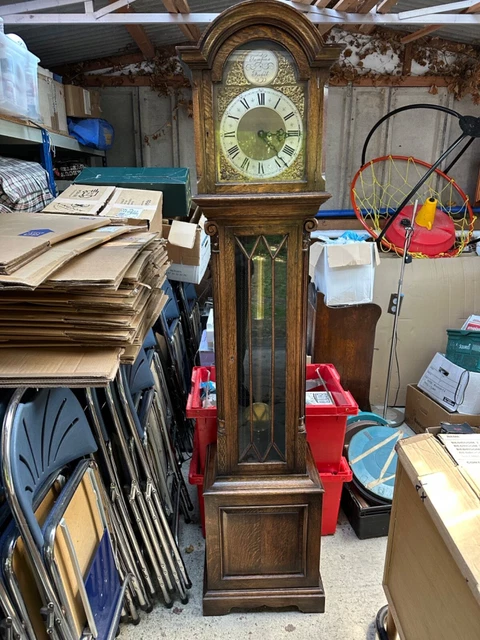 OAK CASED TRIPLE Weight Grandfather Clock c1930s about 199cm tall £150. ...