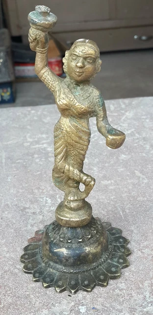 VINTAGE OLD BRASS Indian Lady Statue Figure Handcrafted Rich Patina ...