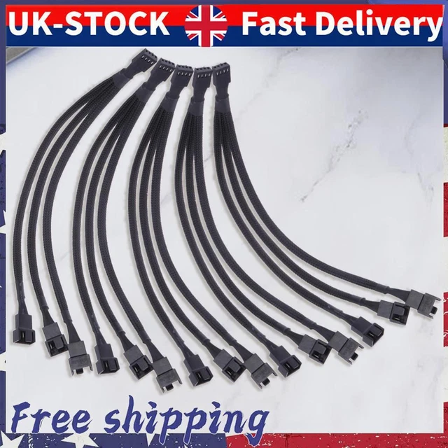 4 PIN PWM Fan Cable 1 to 3 ways Splitter Black Sleeved Extension Cable ...