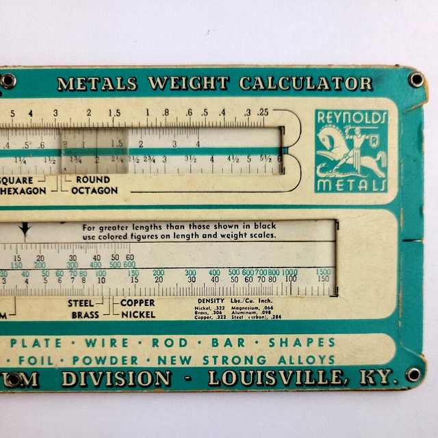 REYNOLDS ALUMINUM METALS Weight Calculator Slide Chart Wire Tubing ...