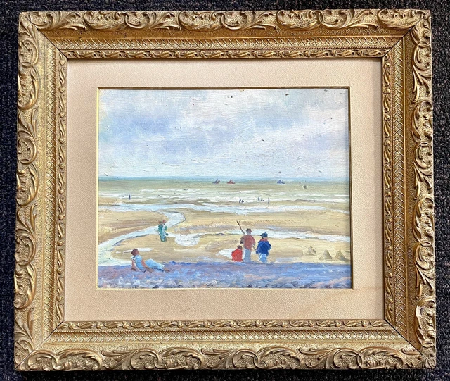 TABLEAU ANCIEN MARINE peinture impressionniste bord de mer animé paysage huile EUR 109,00 ...