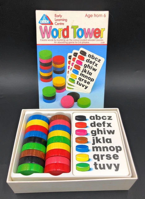 ELC WORD TOWER Game Kids Learning Words With Coloured Wooden Discs In ...