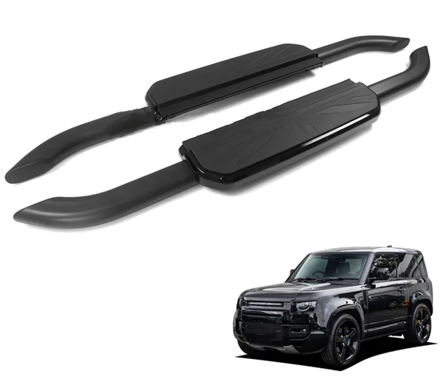 LAND ROVER DEFENDER 90 2020-24 Full Black Fixed Side Steps Union Flag ...