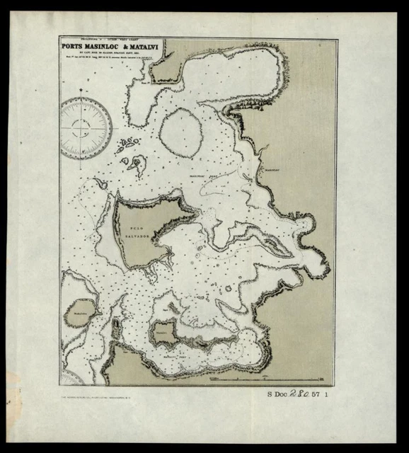 PHILIPPINE ISLANDS PORTS Masinloc Matalvi 1902 miniature nautical chart ...