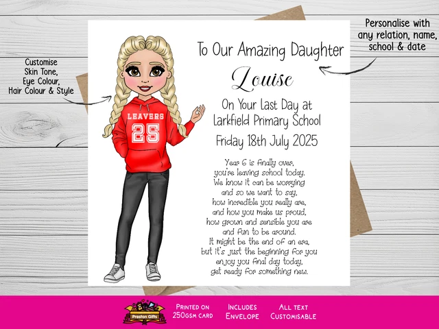 CLASS OF 2025 Card, Personalised Girls School Leavers Card, Year 6 ...