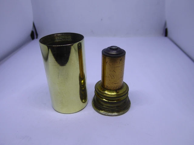 ANTIQUE BRASS MICROSCOPE Objective Lens in Cannister Ref#4 £45.00 ...