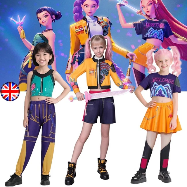 KIDS GIRLS K-POP Demon Hunters Rumi Mira Zoey Cosplay Costume Fancy Dress Outfit £13.99 ...