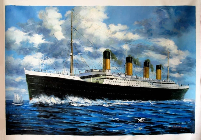TABLEAU PEINTURE HUILE sur toile paquebot Titanic / ship Titanic oil ...
