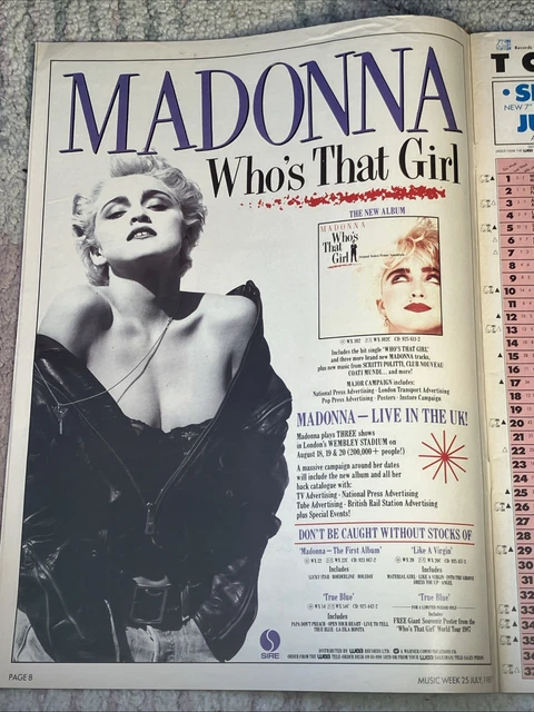 MUSIC WEEK 1987, Madonna. Samantha Sam Fox. A-Ha the living daylights ...