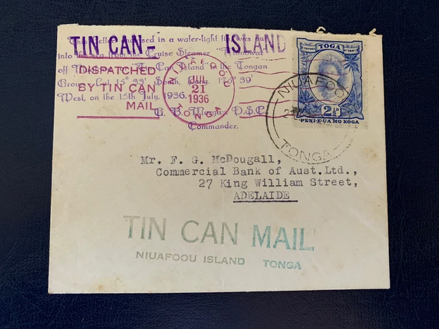 1936 TONGA TIN Can Island Mail Cover Niuafoou Island To Adelaide $40.00 ...