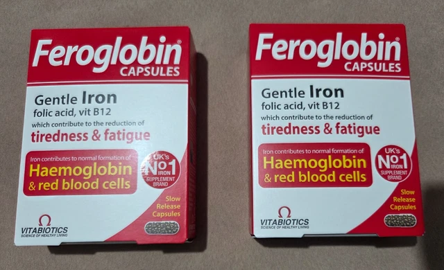 2X FEROGLOBIN GENTLE Iron - B12 - Reduce Tiredness - 30 capsule packs £ ...