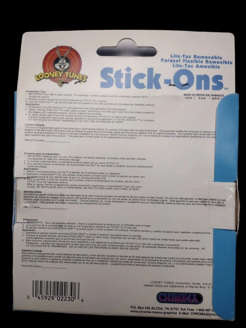 VINTAGE CHROMA STICK-ONS Taz Tasmanian Devil Looney Tunes Window ...