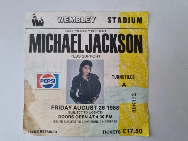 MICHAEL JACKSON BAD Tour Wembley Stadium 1988 Ticket Stub £25.00 ...