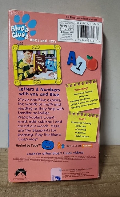 NICK JR BLUE’S Clues ABC’s and 123’s VHS 1999 Nick Jr Play Along with ...