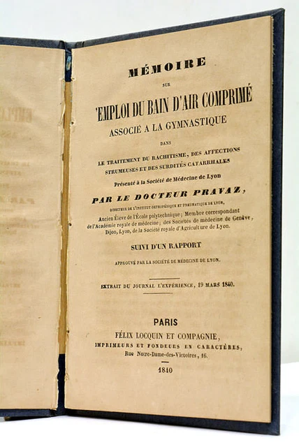 PRAVAZ (CHARLES-GABRIEL). MÉMOIRE sur l'emploi du bain d'air comprimé ...