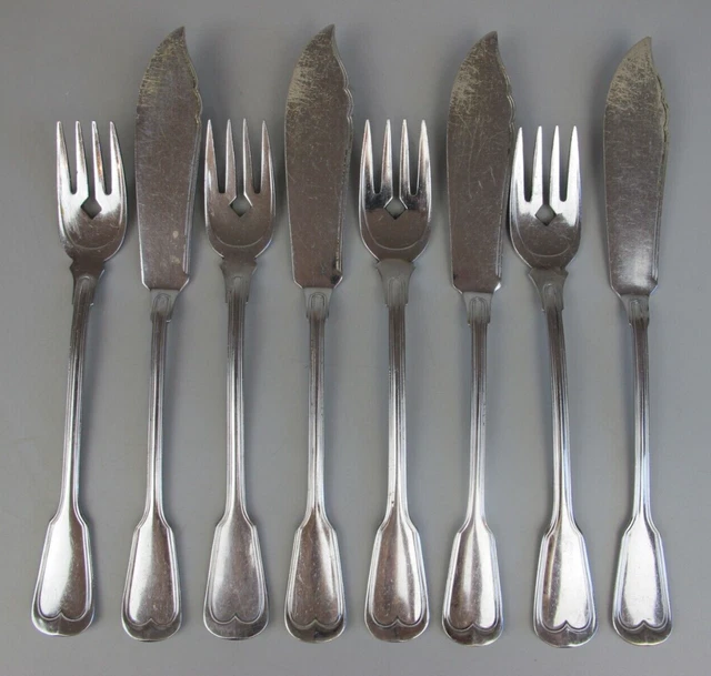 ANTIQUE GOWE ALPACCA Fish Eaters Cutlery Set: 4 Knives & Forks. Thread ...