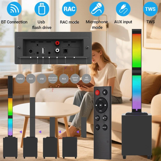 BLUETOOTH5.0 LIGHT UP Sound Bar Detachable RGB LED USB Colour Changing ...
