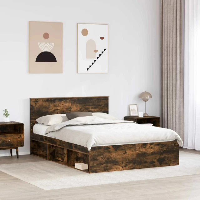 BED FRAME SMOKED Oak 160 x 200 cm Engineered wood vidaXL £294.08 ...