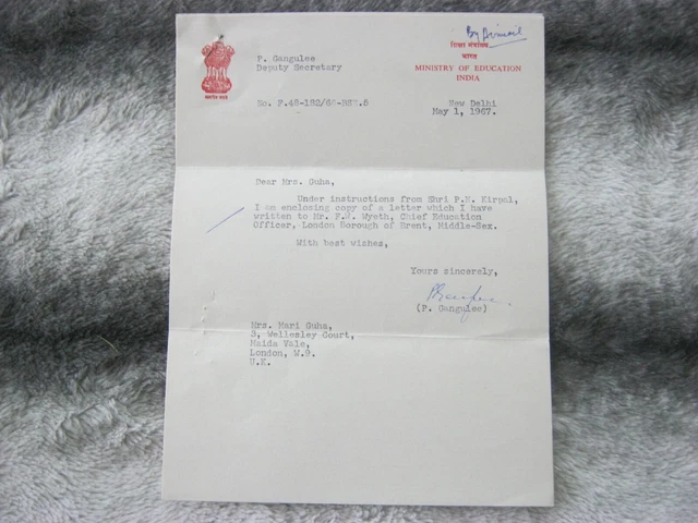 VINTAGE 1960'S INDIAN Ministry Of Education Letter, Very Good Condition ...