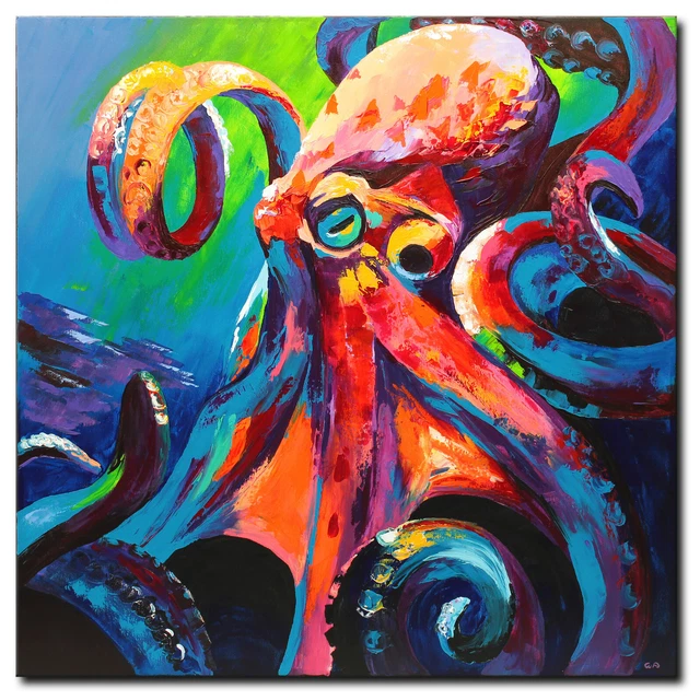 NOVAARTE ACRYL BILD Gemälde Oktopus Abstrakte Malerei Meer Kunst Modern ORIGINAL EUR 599,95 ...