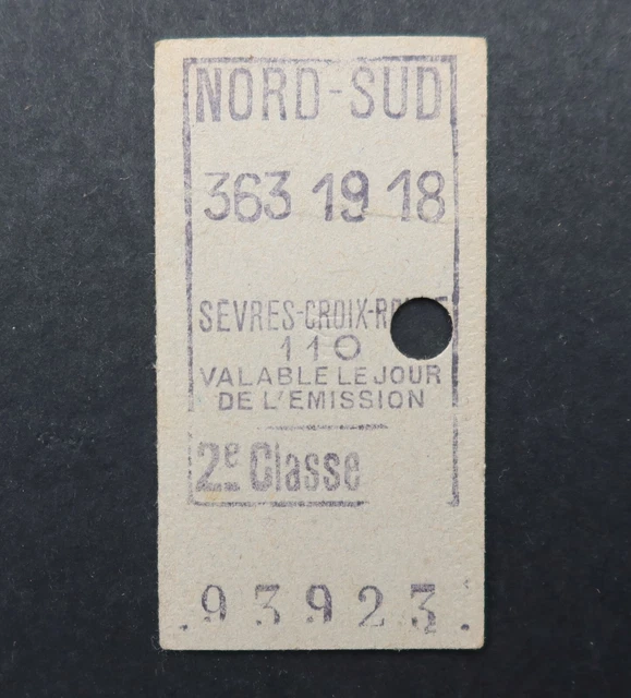 ANCIEN TICKET PARIS Métro 1919 SEVRES CROIX-ROUGE 93923 Metropolitain ...