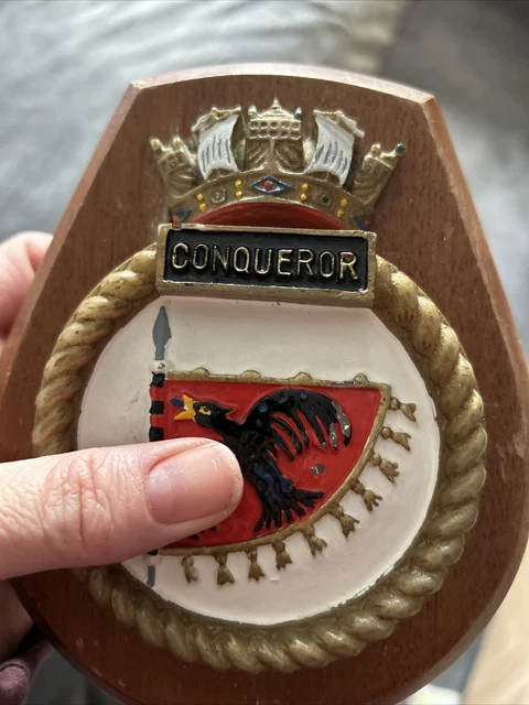 VINTAGE H.M.S CONQUEROR Submarine Wall Badge, Crest, Tampion, Royal ...