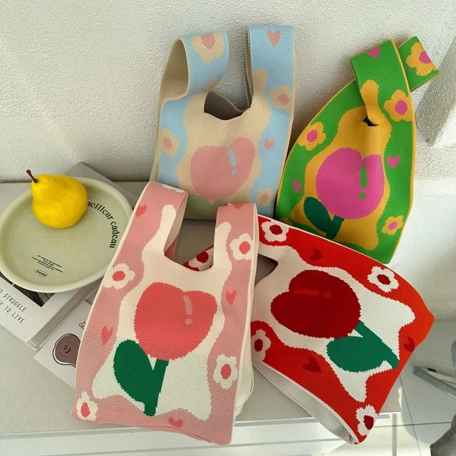 CUTE KNIT HANDBAG Cartoon Knot Wrist Bag Fashion Spring Tulip Handbag ...