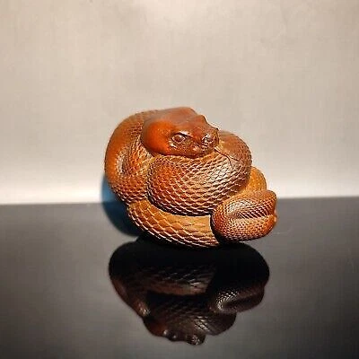 CHINESE WOOD CARVING boxwood wooden Viper Snake statue sculptures home ...