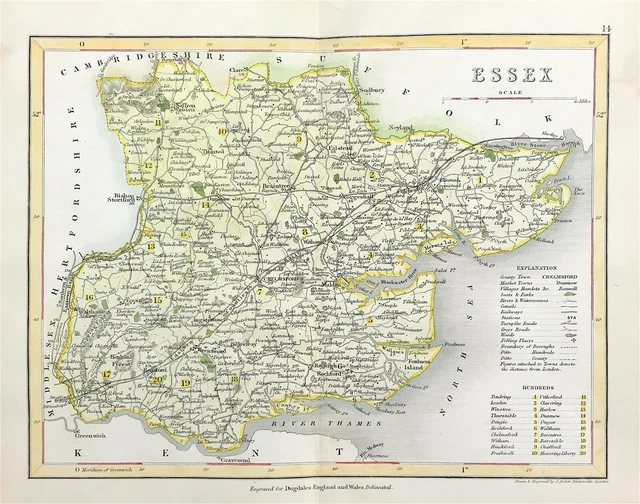 ESSEX MAP ORIGINAL by Joshua Archer 1834 Towns Parks Rail & Roads ...
