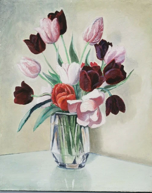 ANCIEN TABLEAU / Huile sur Toile , Nature morte , Bouquet de fleurs TULIPES . EUR 101,00 ...