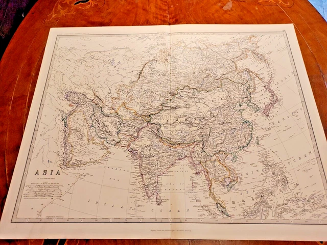 C1879 LARGE COLOUR Map K. Johnston General Atlas Antique Asia China ...