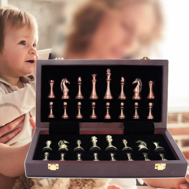 METAL CHESS SET Wood Chessboard Classic Deluxe High-end for Adult ...