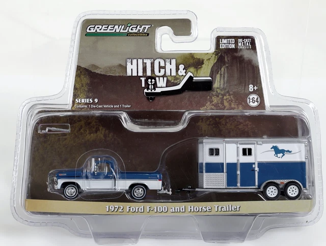 GREENLIGHT 1972 FORD F-100 et remorque à cheval attelage et remorquage ...