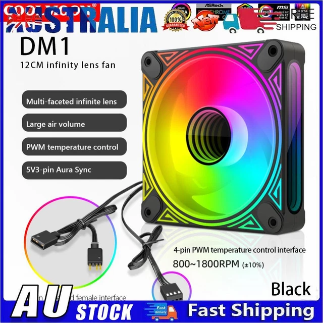 AU DM1 5V 3PIN ARGB 12V 4PIN PWM Luminous PC Case Fan (Black Positive ...