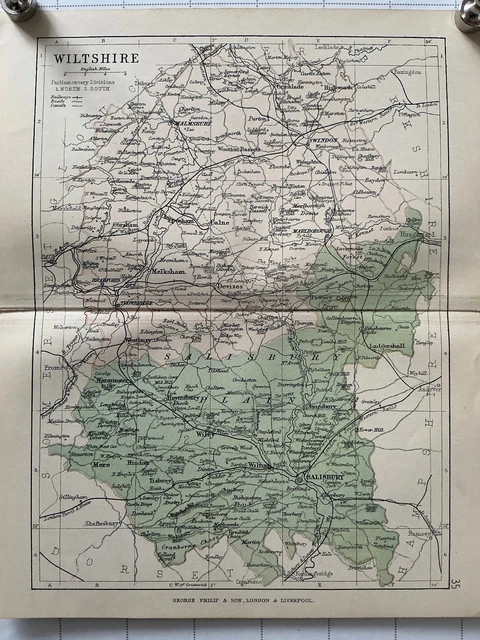 WILTSHIRE - 1885 Original Antique County Map England Philip Malborough ...