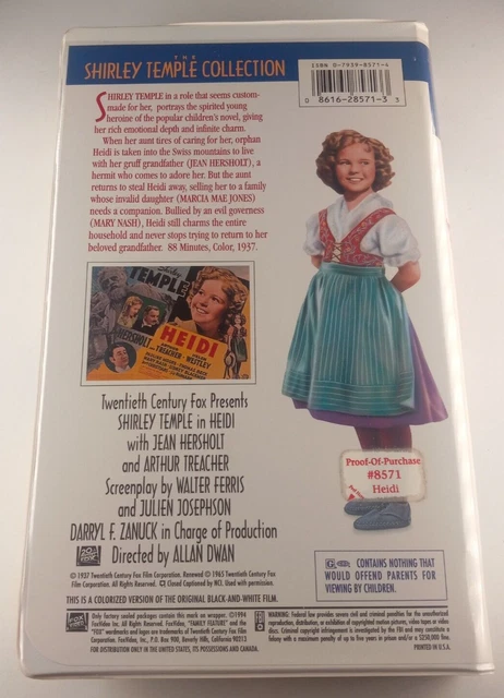 HEIDI (VHS) 1937 Shirley Temple, Jean Hersholt, Arthur Treacher TESTED ...