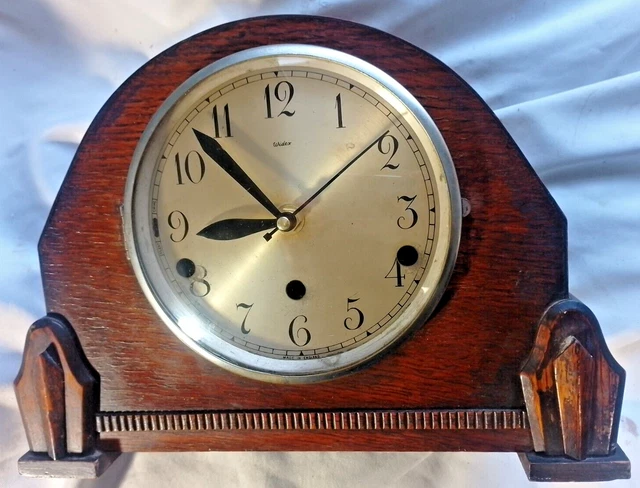 ART DECO WOODEN cased clock - old wind up clock converted to a quartz ...