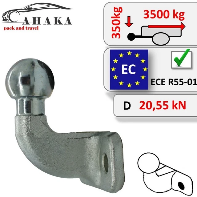BOULE D'ATTELAGE ROTULE pour remorque ISO 50mm 2-trous 90mm pour VW ...
