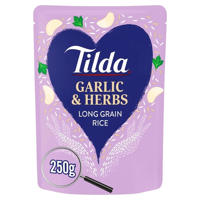 TILDA MIKROWELLE KNOBLAUCH & Kräuter Lang Maserung Reis 250g Packung 6 ...