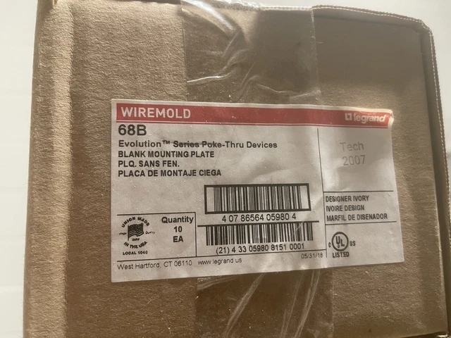 WIREMOLD EVOLUTION SERIES Blank Device Mounting Plate (Model # 68B) Box ...