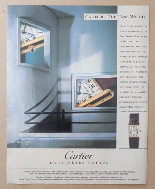 CARTIER THE TANK watch Original UK Press Advert 1991 £4.99 - PicClick UK